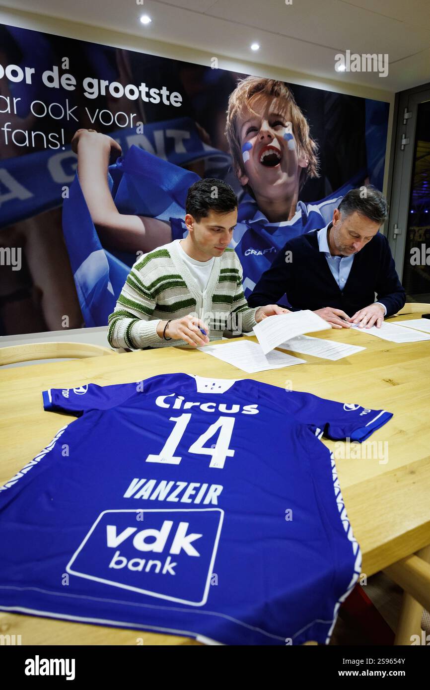 KAA Gent's new player Dante Vanzeir pictured during a contract signing ...