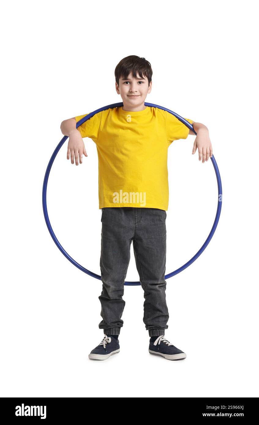 Boy with hula hoop on white background Stock Photo - Alamy