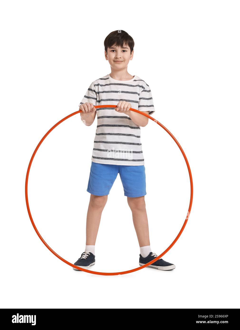 Boy with hula hoop on white background Stock Photo - Alamy