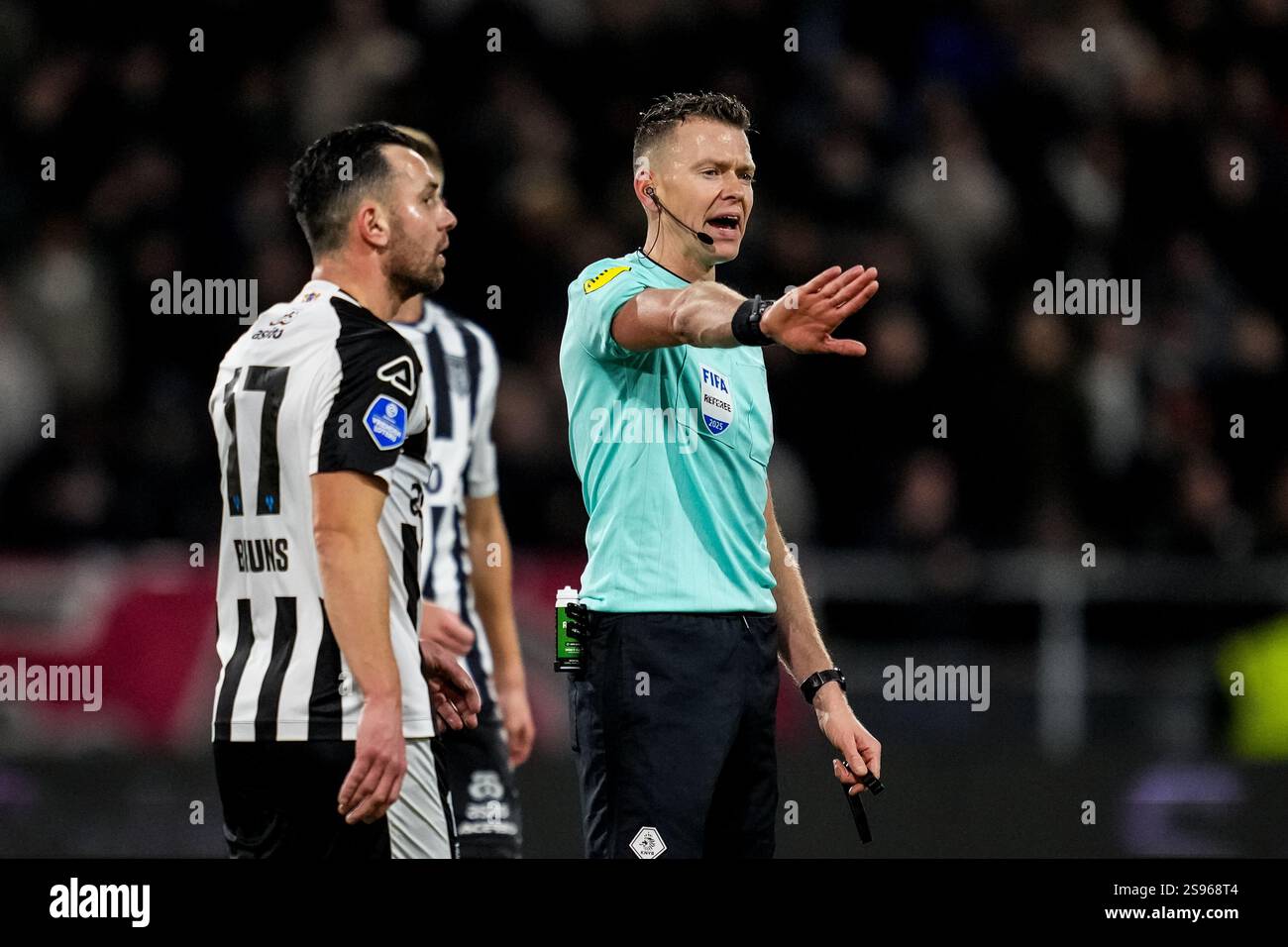ALMELO, NETHERLANDS - JANUARY 24: Referee Allard Lindhout gestures ...