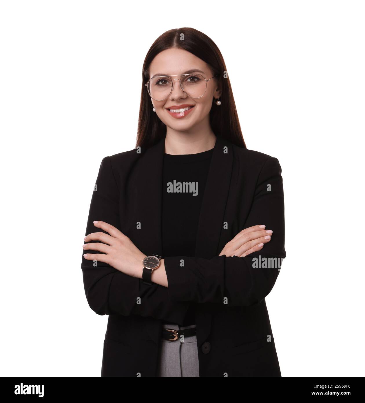 Portrait of banker with crossed arms on white background Stock Photo ...