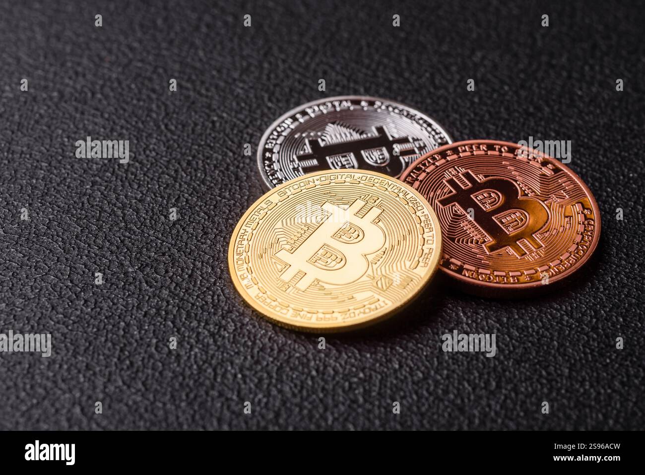 Bitcoin cryptocurrency dummy in the form of a round iron coin ...