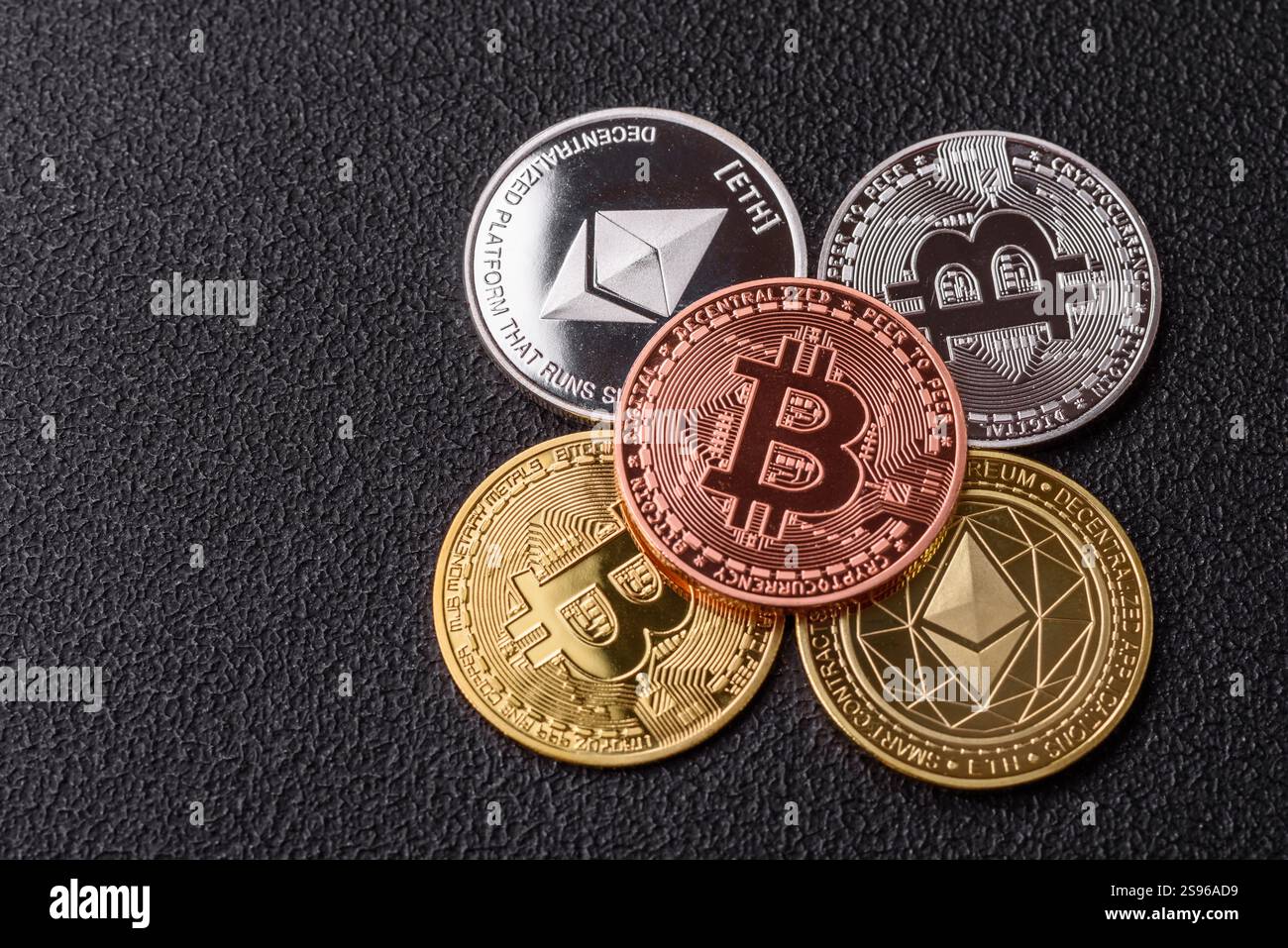 Bitcoin cryptocurrency dummy in the form of a round iron coin ...