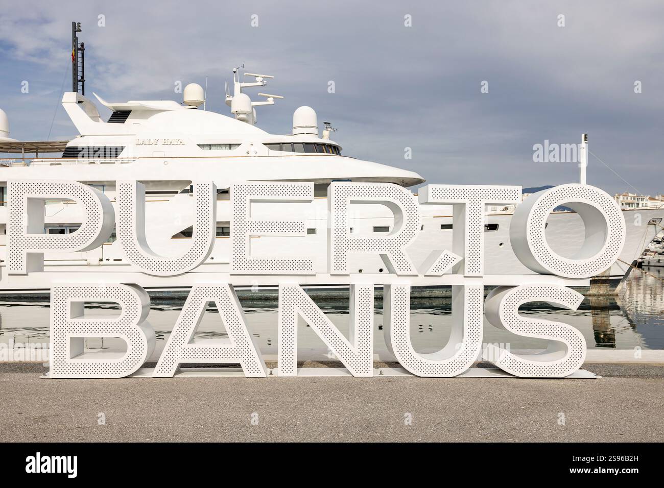 Letters forming name of the luxury yacht port with Lady Haya royal ...