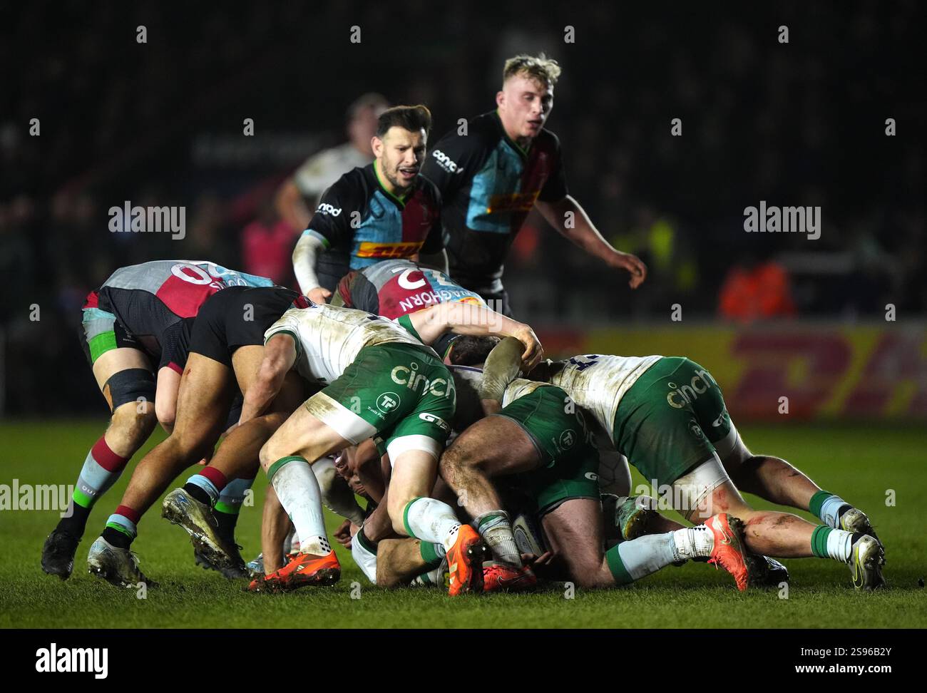 Players compete in a ruck during the Gallagher Premiership match at the ...