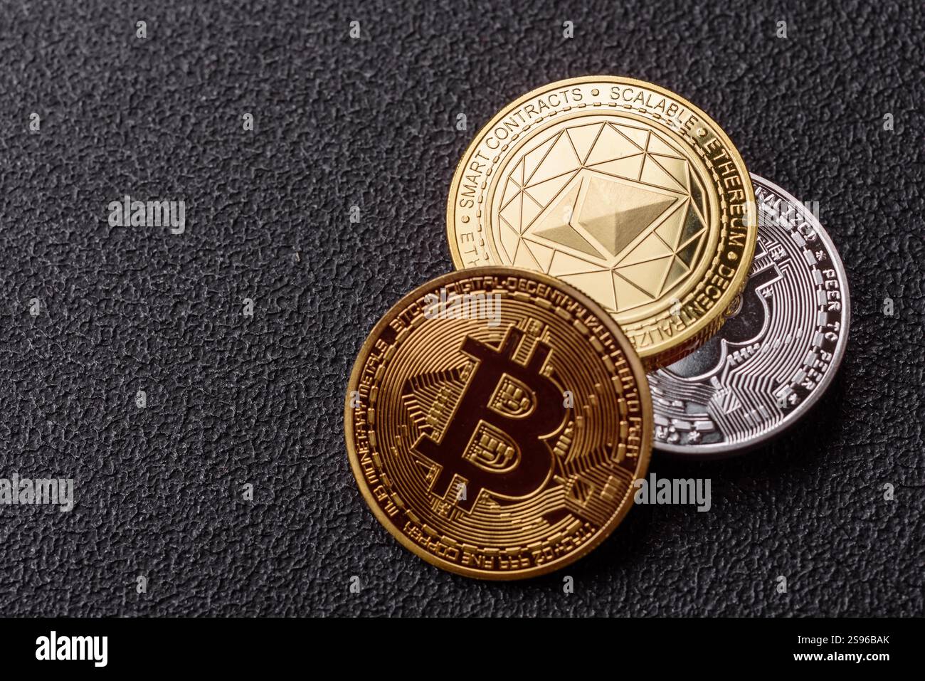 Bitcoin cryptocurrency dummy in the form of a round iron coin ...