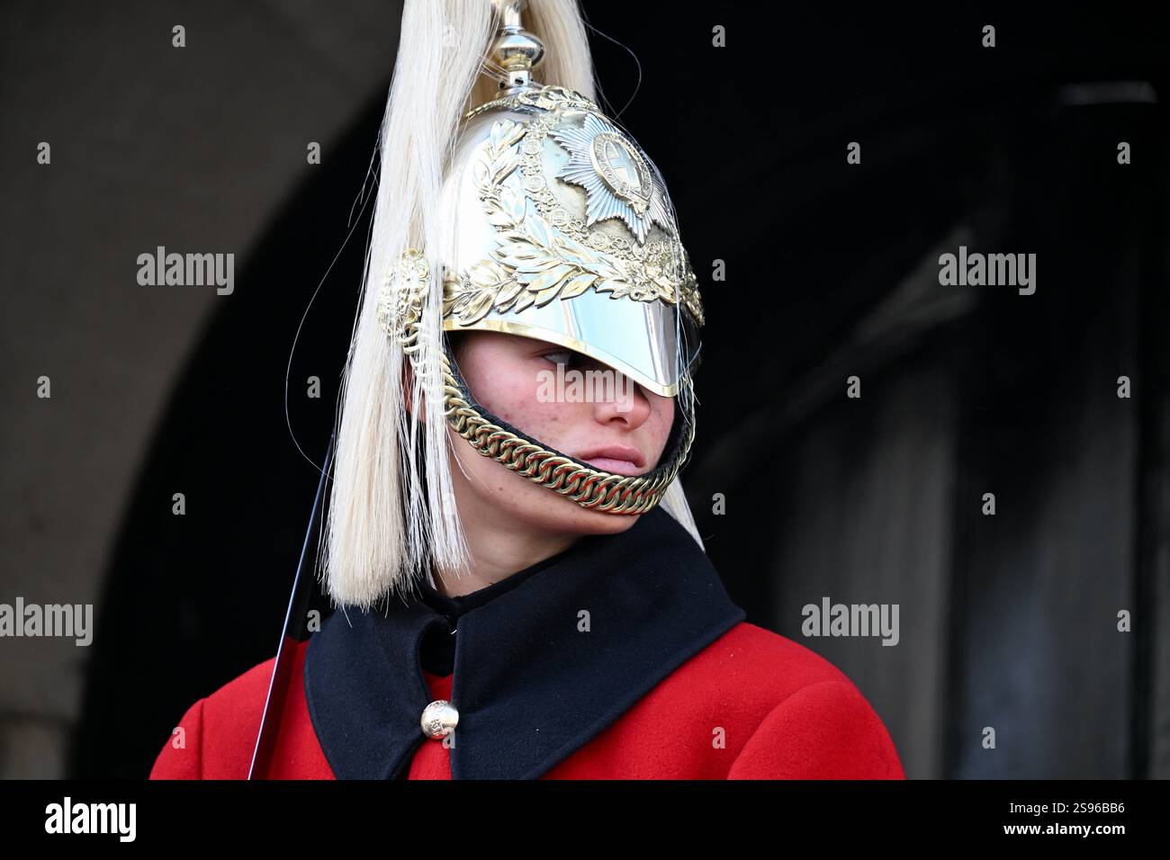 Female soldier, King's Lifeguard, Household Cavalry, Horseguards Parade ...