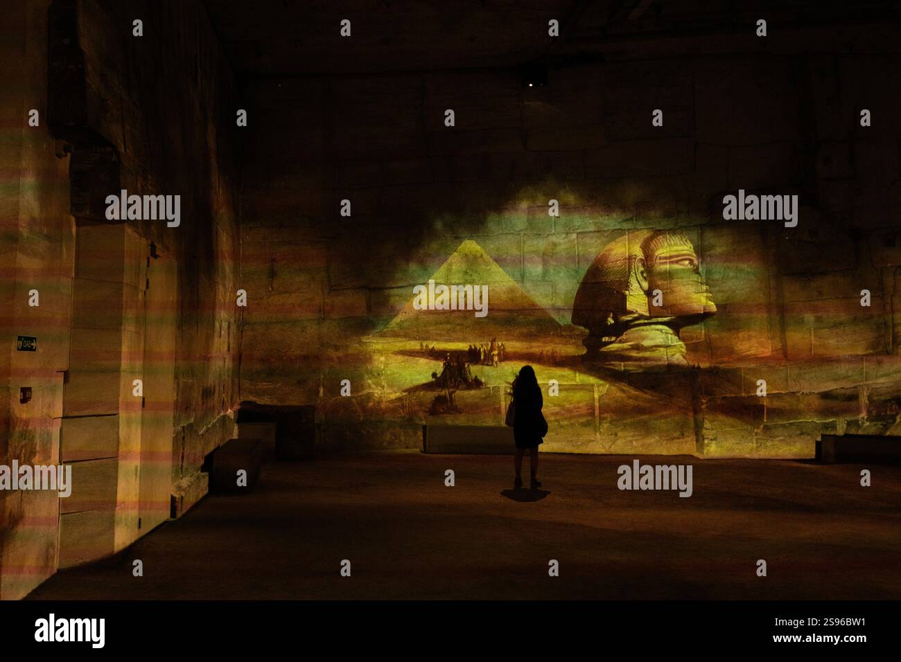 Egyptian sights on a cavernous limestone quarry walls, Carrieres de ...