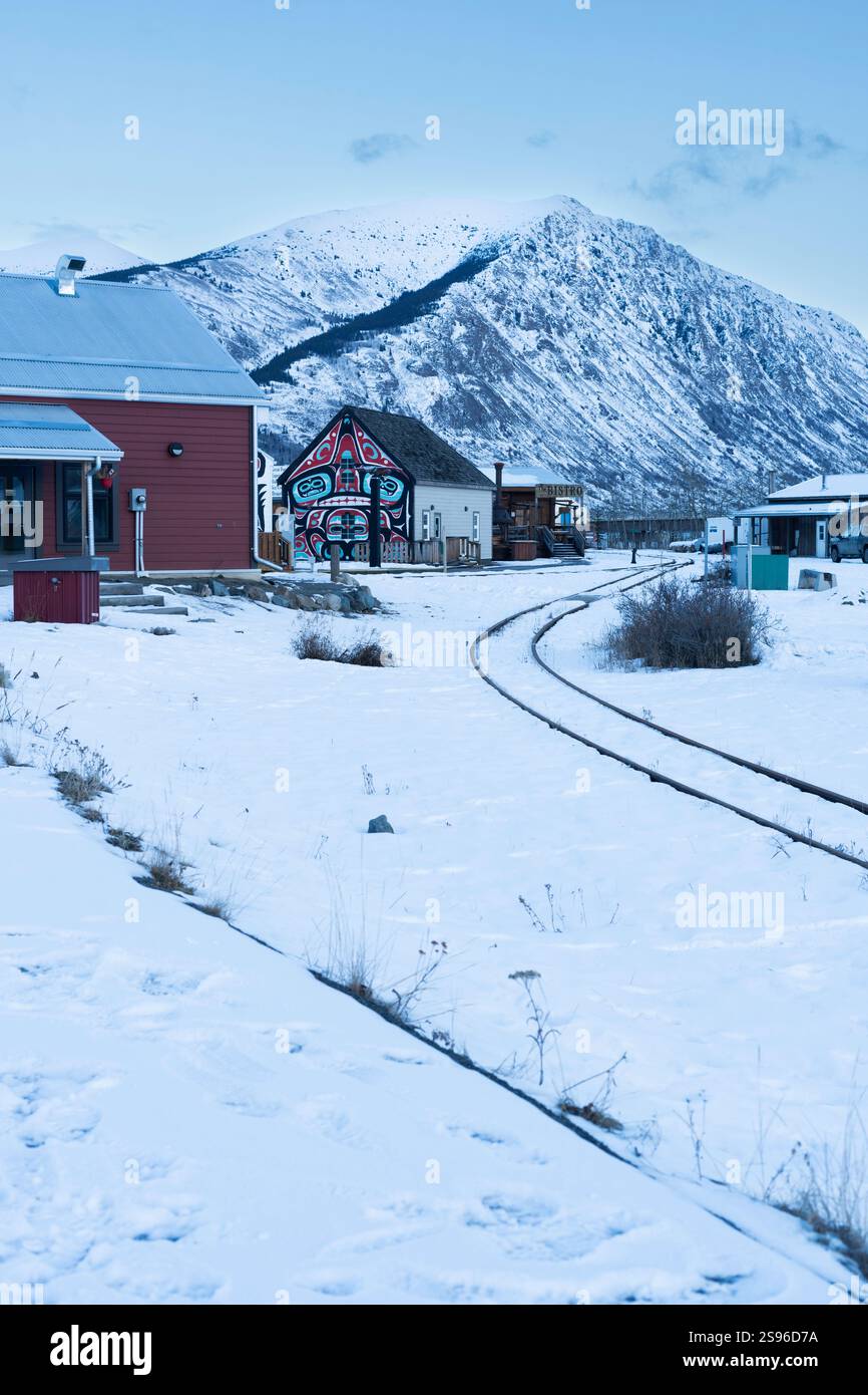 Railway and Native First Nations buildings in the tiny village of ...