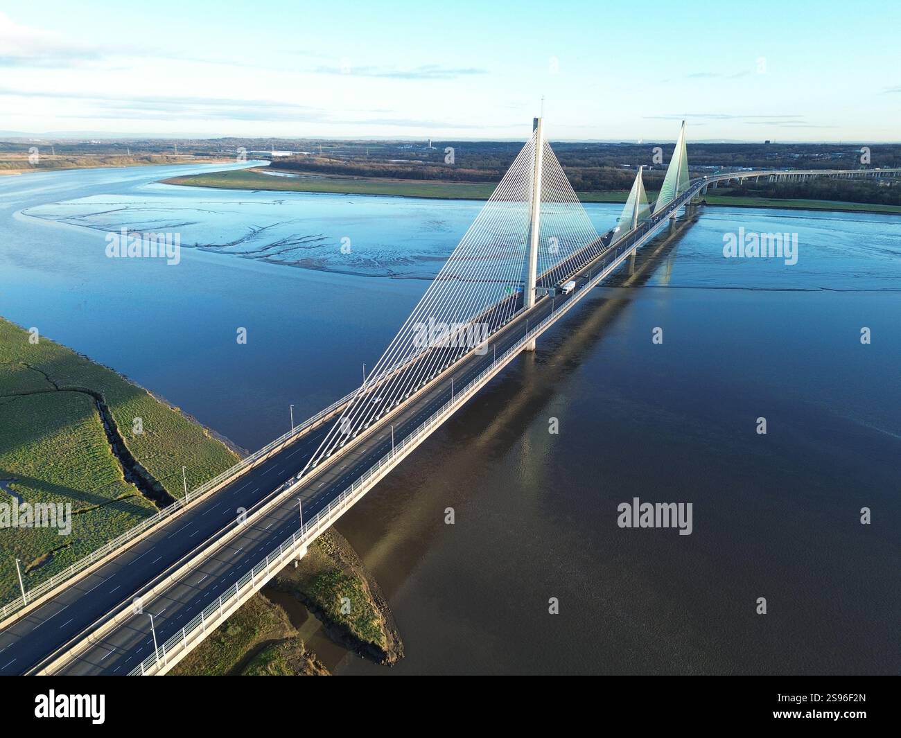 aerial view of the Mersey Gateway Bridge, UK Stock Photo - Alamy