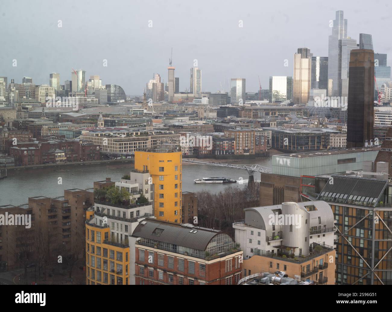 Aerial view of the City of London overlooking the Thames River Stock ...