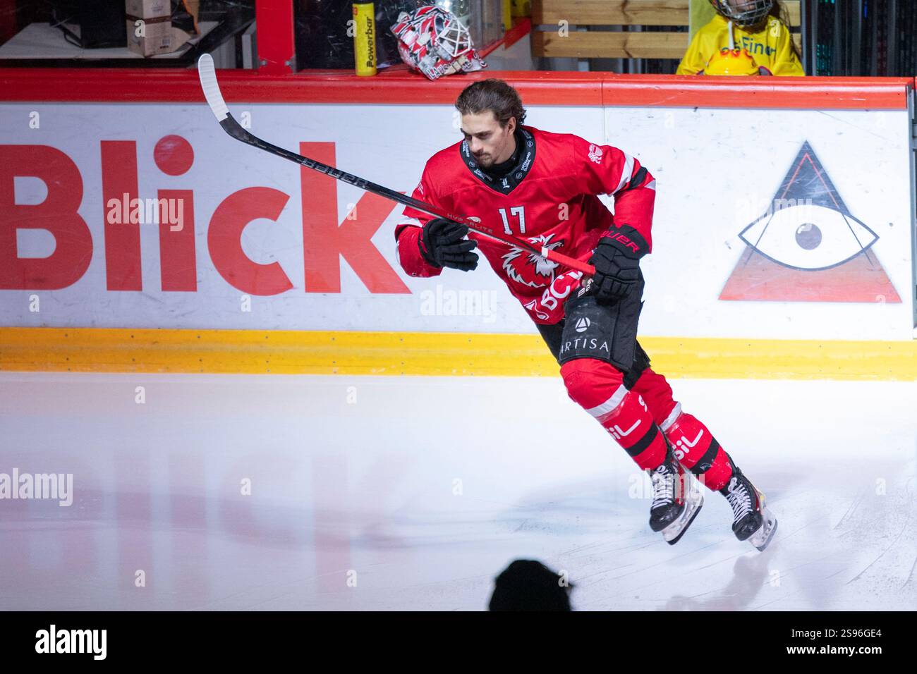 Lausanne Switzerland, 01 24 2025: Ken Jager (offense) of Lausanne HC #17 enters in the arena ...