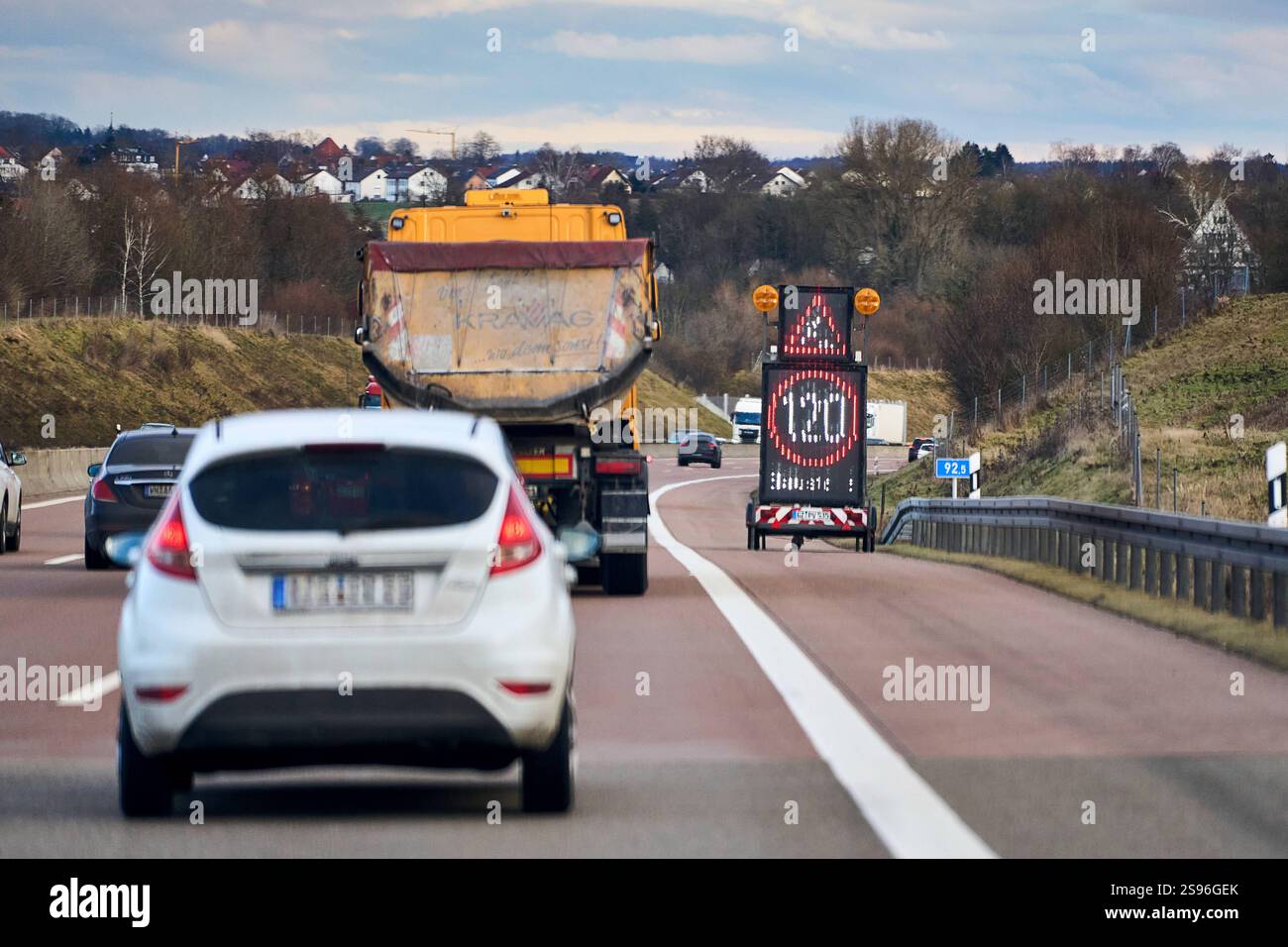 Baden-Württemberg, Germany - January 23, 2025: Roadworks sign on the ...