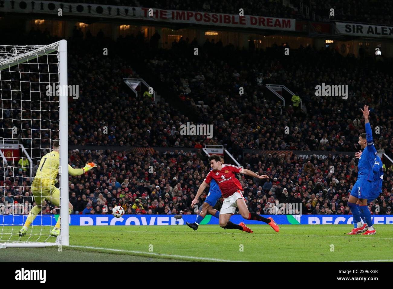 Manchester United defender Harry Maguire (5) header at goal during the ...