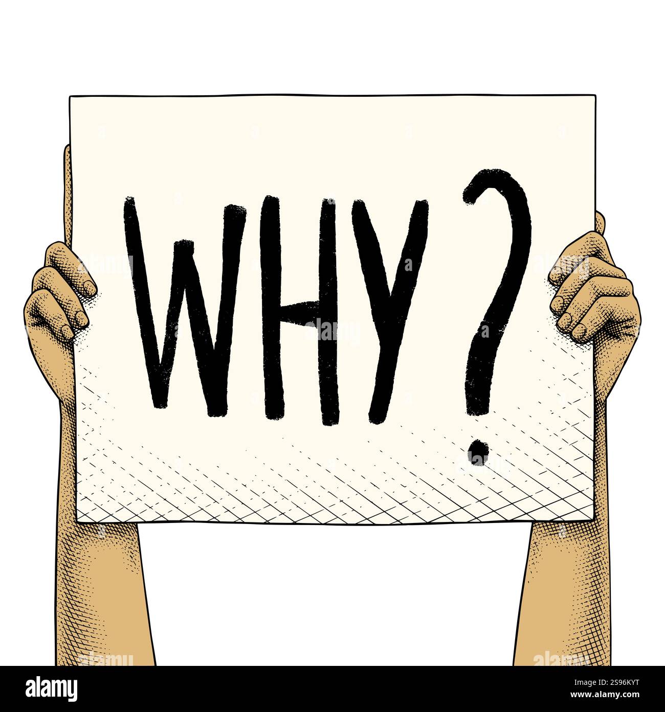 Hand raising a sign that says Why Colored Stock Vector Image & Art - Alamy