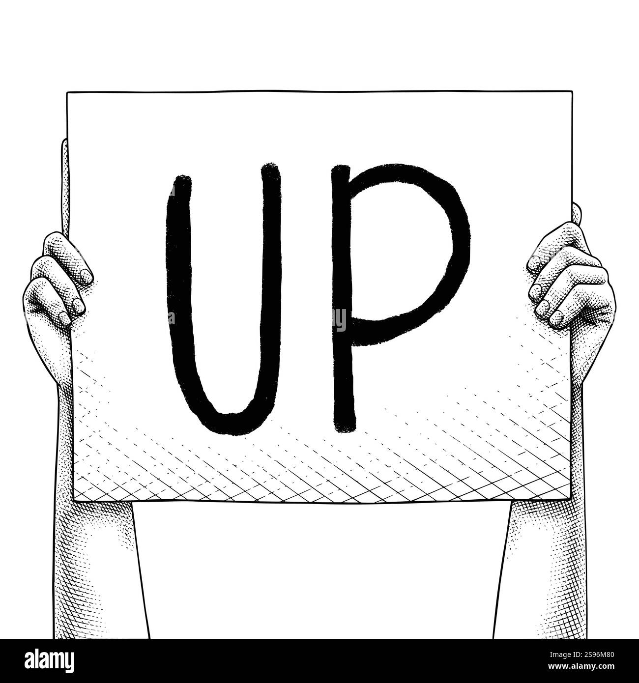 Hand raising a sign that says Up Stock Vector Image & Art - Alamy