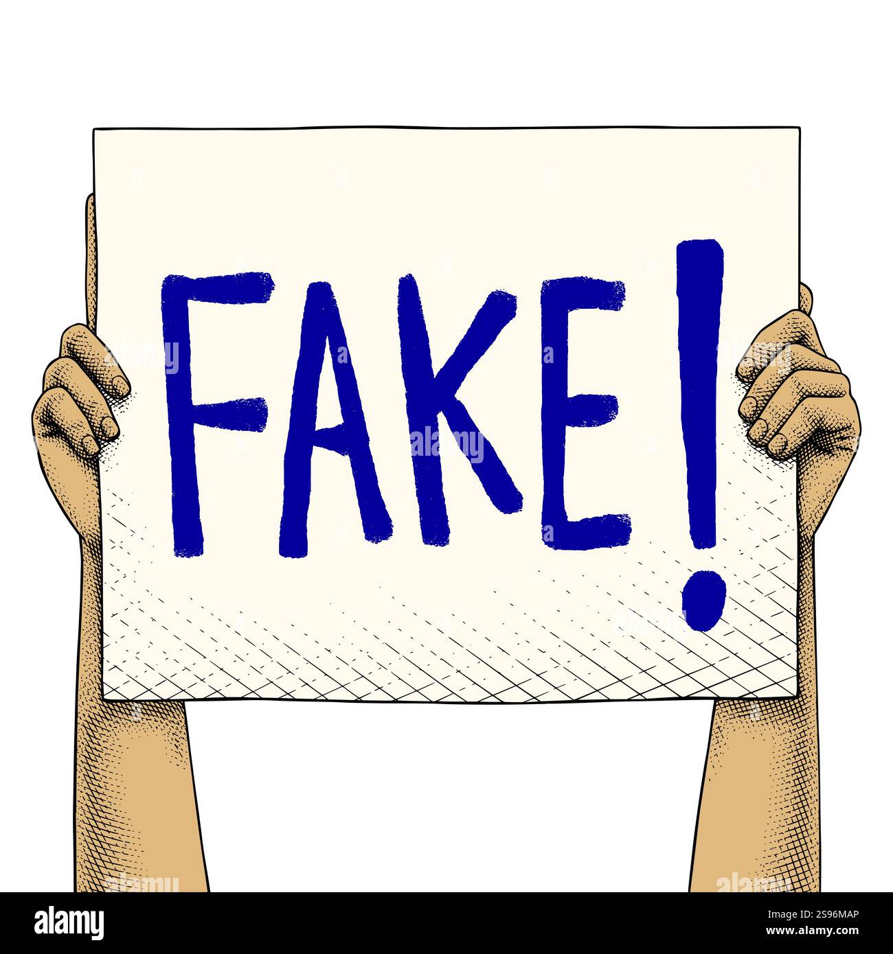 Hand raising a sign that says Fake Colored Stock Vector Image & Art - Alamy