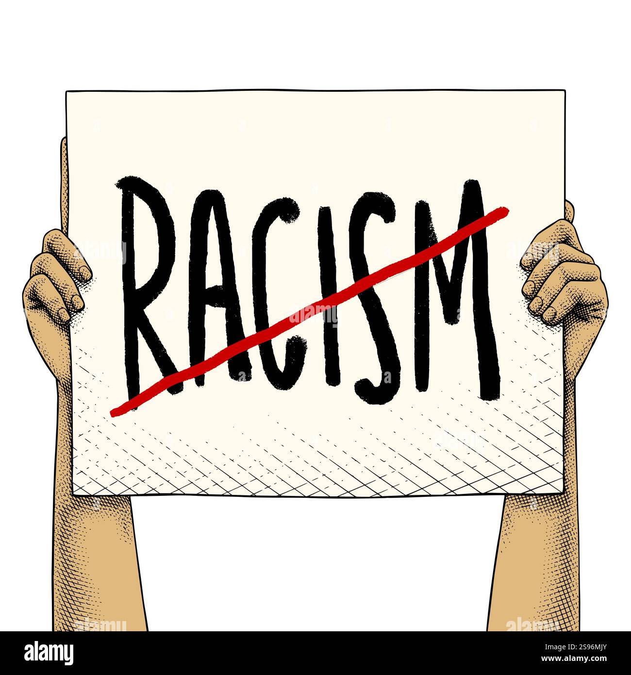 Hand raising a sign that says No Racism Colored Stock Vector Image ...