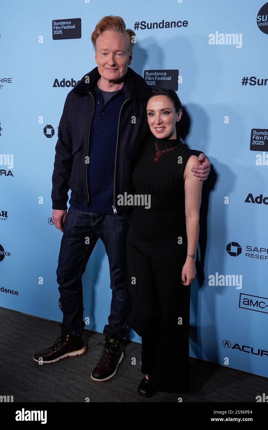 Conan O'Brien, left, and Mary Bronstein attend the premiere of "If I ...