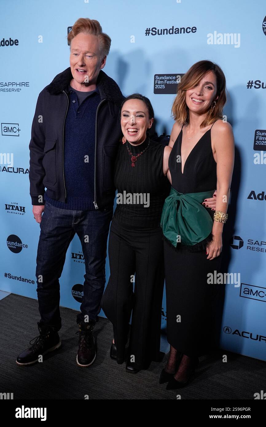 Conan O'Brien, from left, Mary Bronstein, and Rose Byrne attend the ...