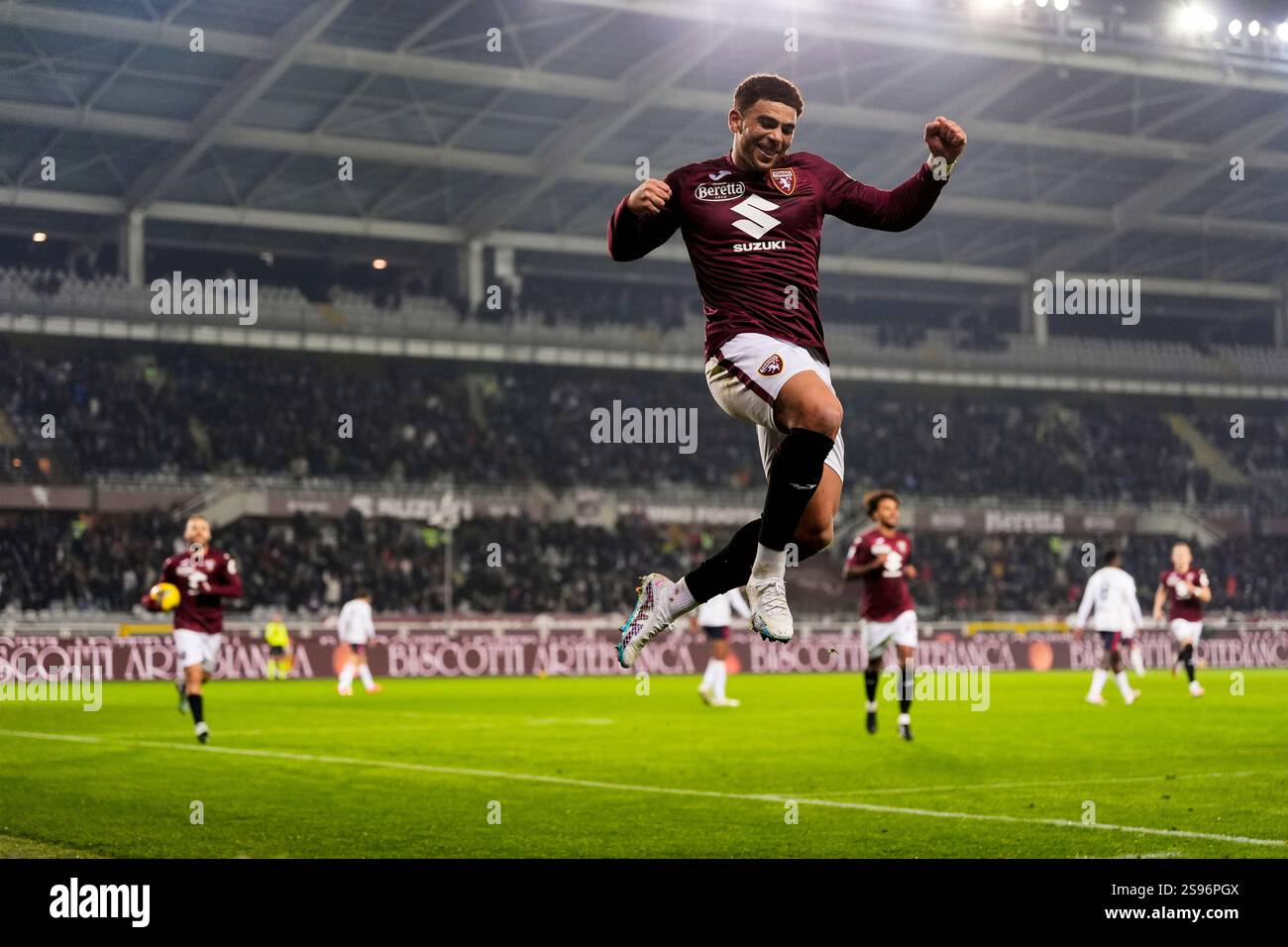 Torino's Che Adams celebrates scoring during the Serie A soccer match ...