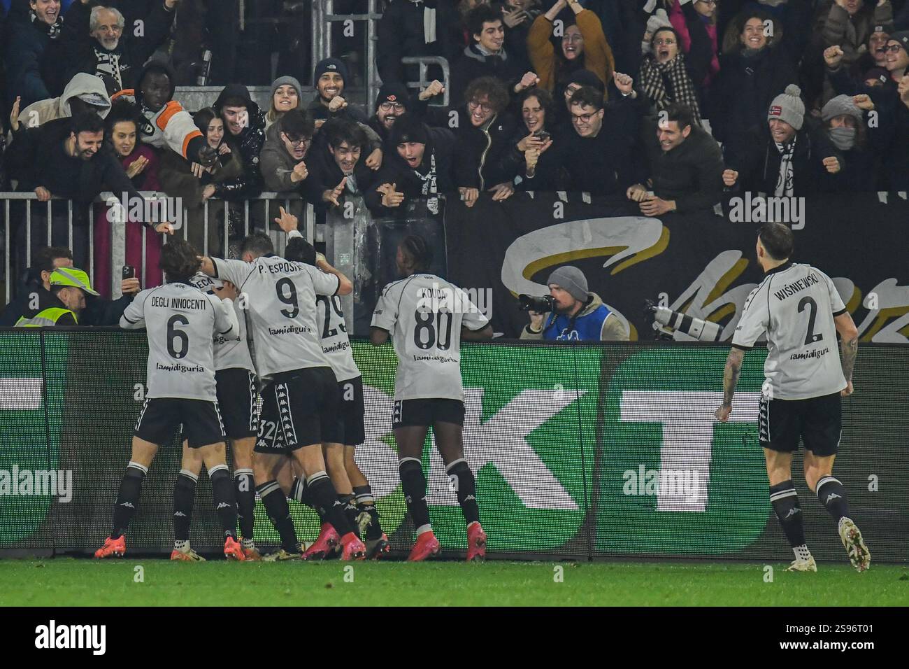Luca Vignali (Spezia) celebrates with teammates after scoring the 2-1 ...