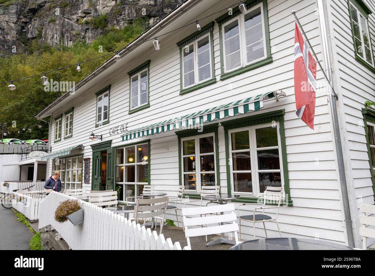Geiranger Village, More og Romsdal County in Norway fjord region, Cafe ...
