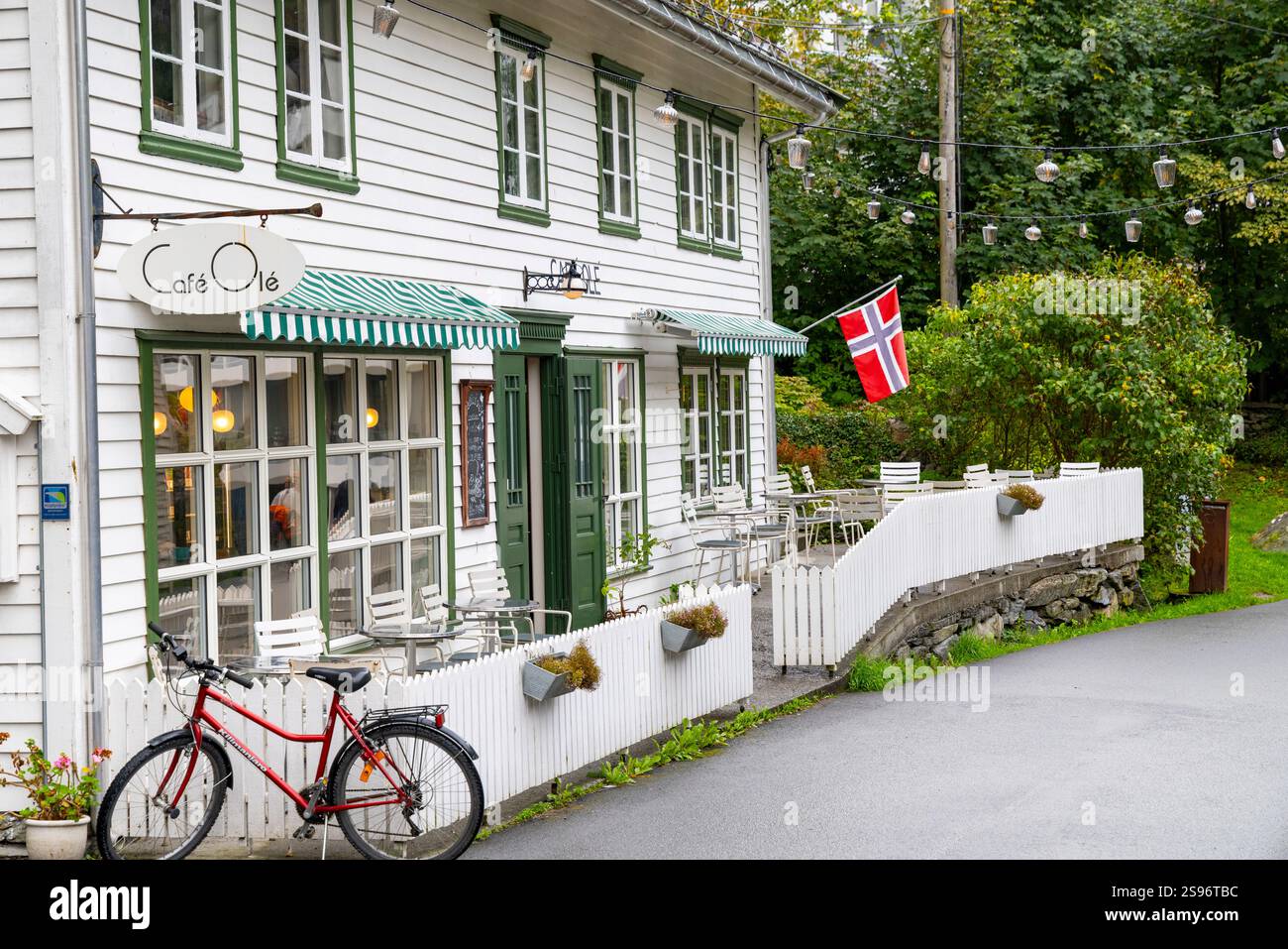 Geiranger Village, More og Romsdal County in Norway fjord region, Cafe ...