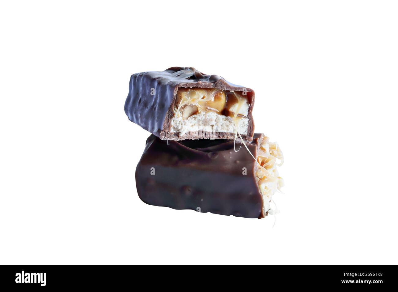 Candy bar made of peanuts and caramel over a layer of nougat, with a ...