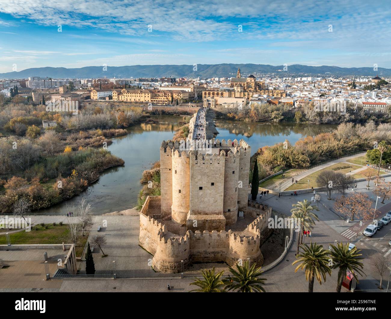 View of Calahorra tower a fortified gate in the historic center of ...