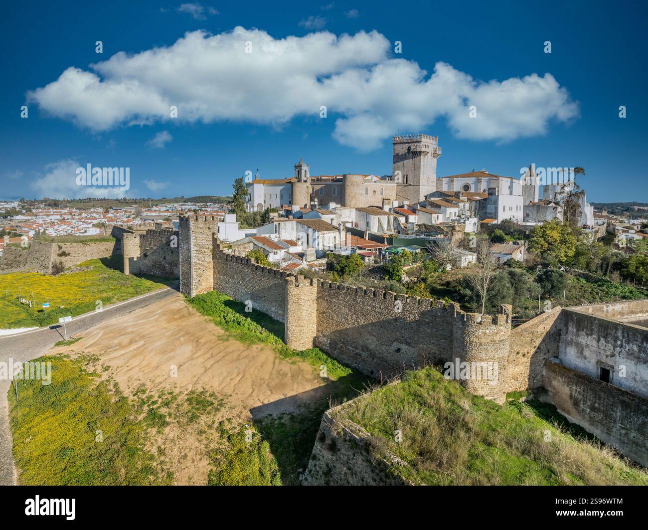 Aerial view of the castle of Estremoz in Portugal dominated by a square ...