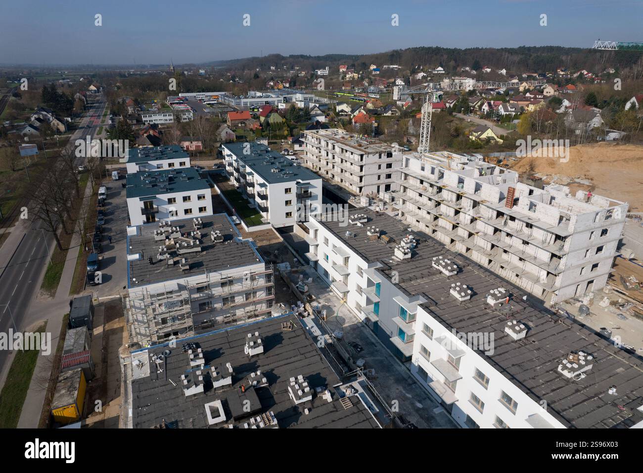 Aerial View of a Developing Suburb with Apartment Buildings Stock Photo ...