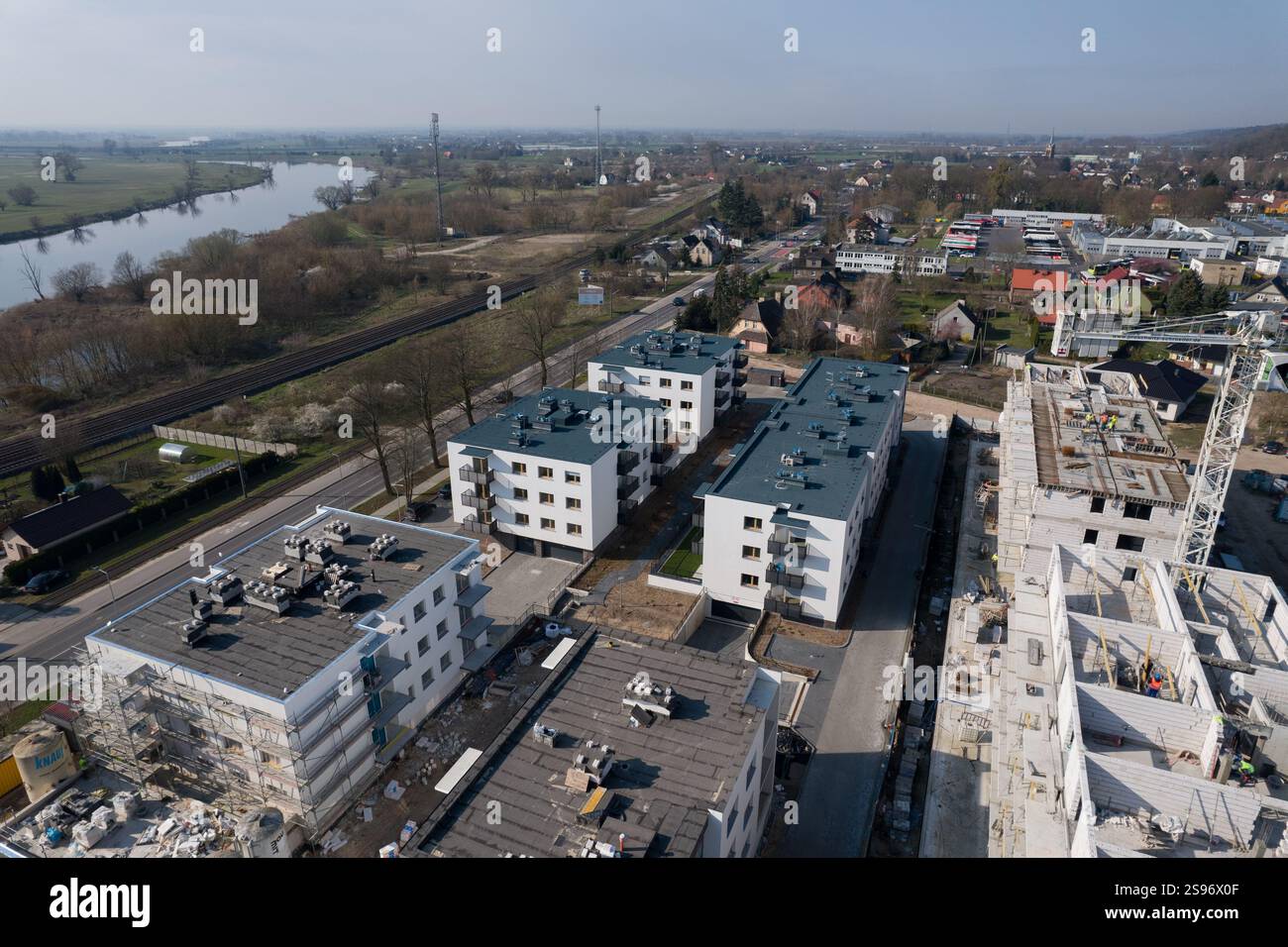 Aerial View of a Developing Suburb with Apartment Buildings Stock Photo ...