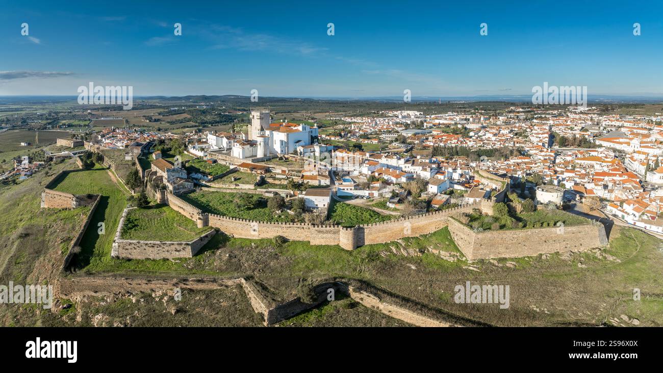 Aerial view of the castle of Estremoz in Portugal dominated by a square ...