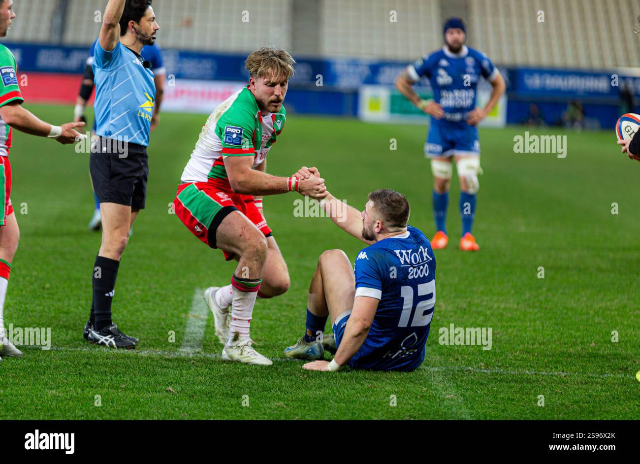 Romain Fusier (12 Grenoble) in action during 2nd Division French Rugby ...