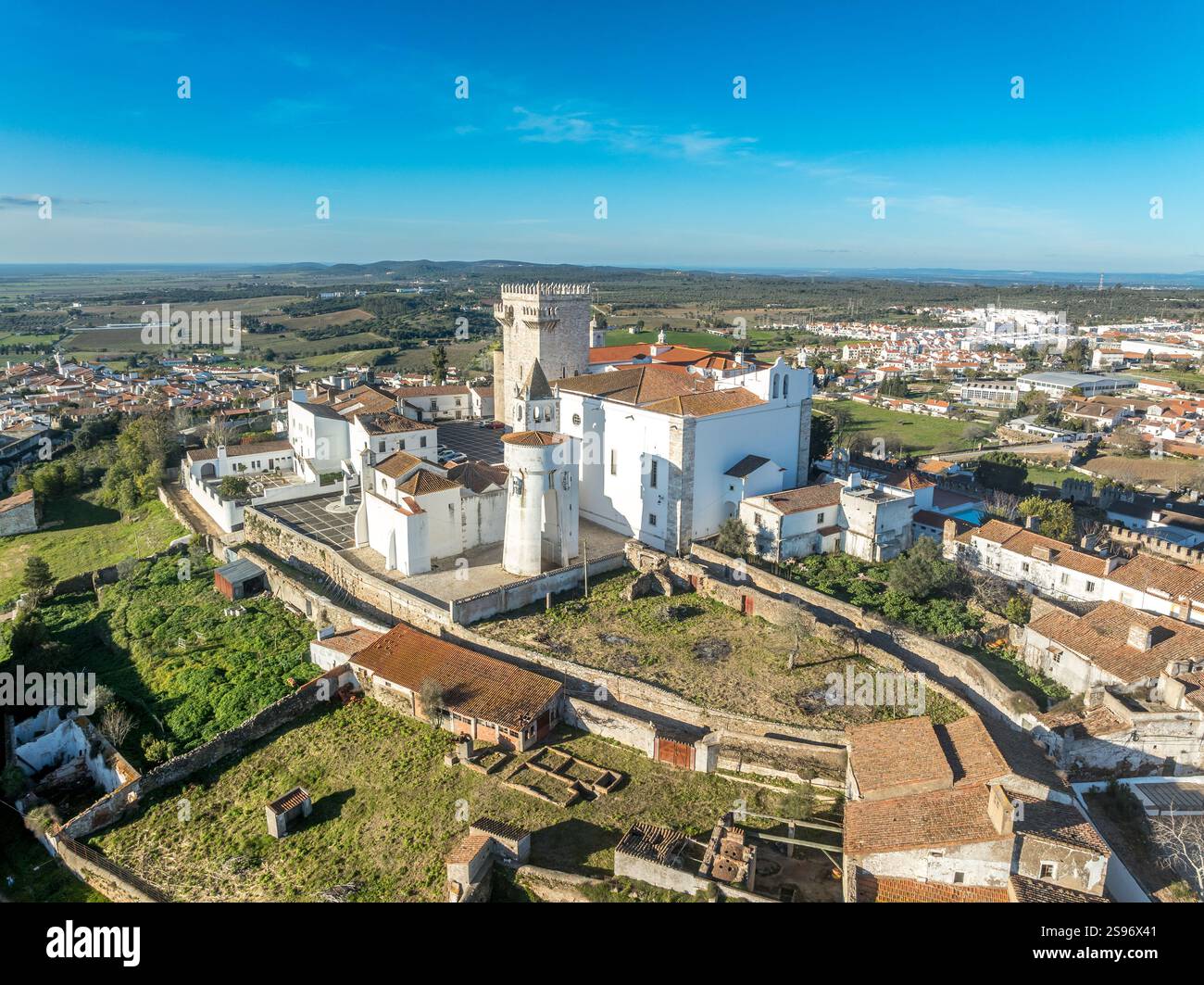 Aerial view of the castle of Estremoz in Portugal dominated by a square ...