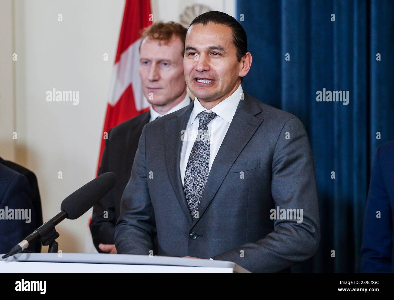 Manitoba Premier Wab Kinew speaks at the Manitoba Legislature in ...