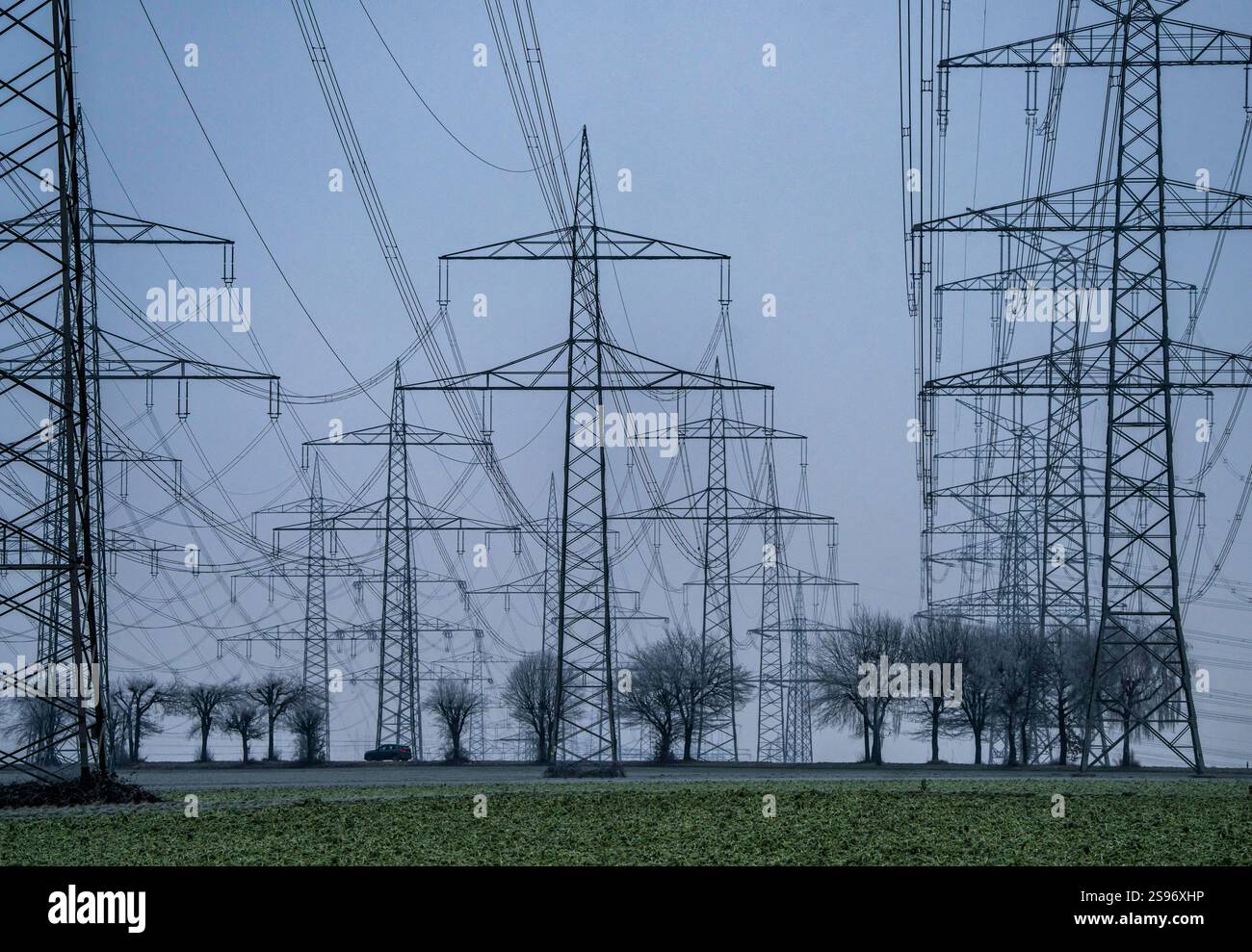Große Stromtrasse, 380 KV Höchstspannungsleitungen, bei Rommerskirchen ...