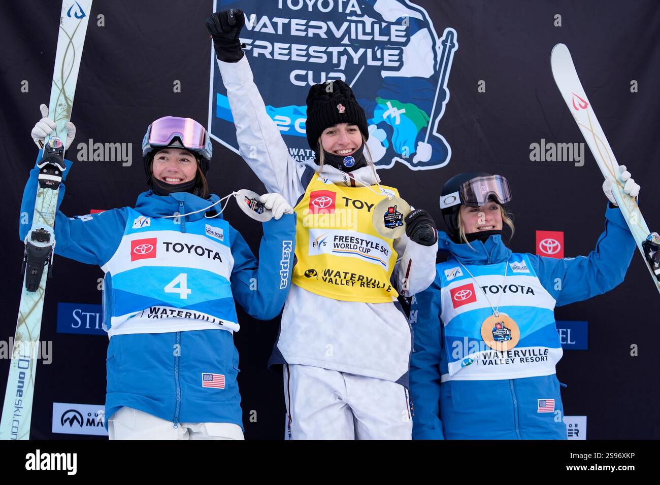Winner France's Perrine Laffont, center, shares the podium with second ...