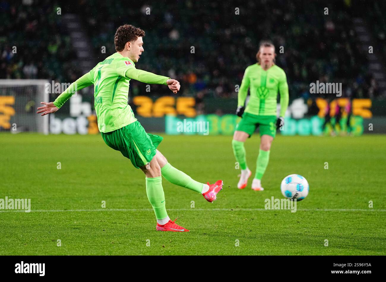 January 24 2025: Andreas Skov Olsen (VfL Wolfsburg) controls the ball ...
