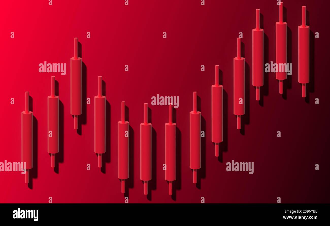 Visualization of charts in the form of red volumetric candlesticks on a ...