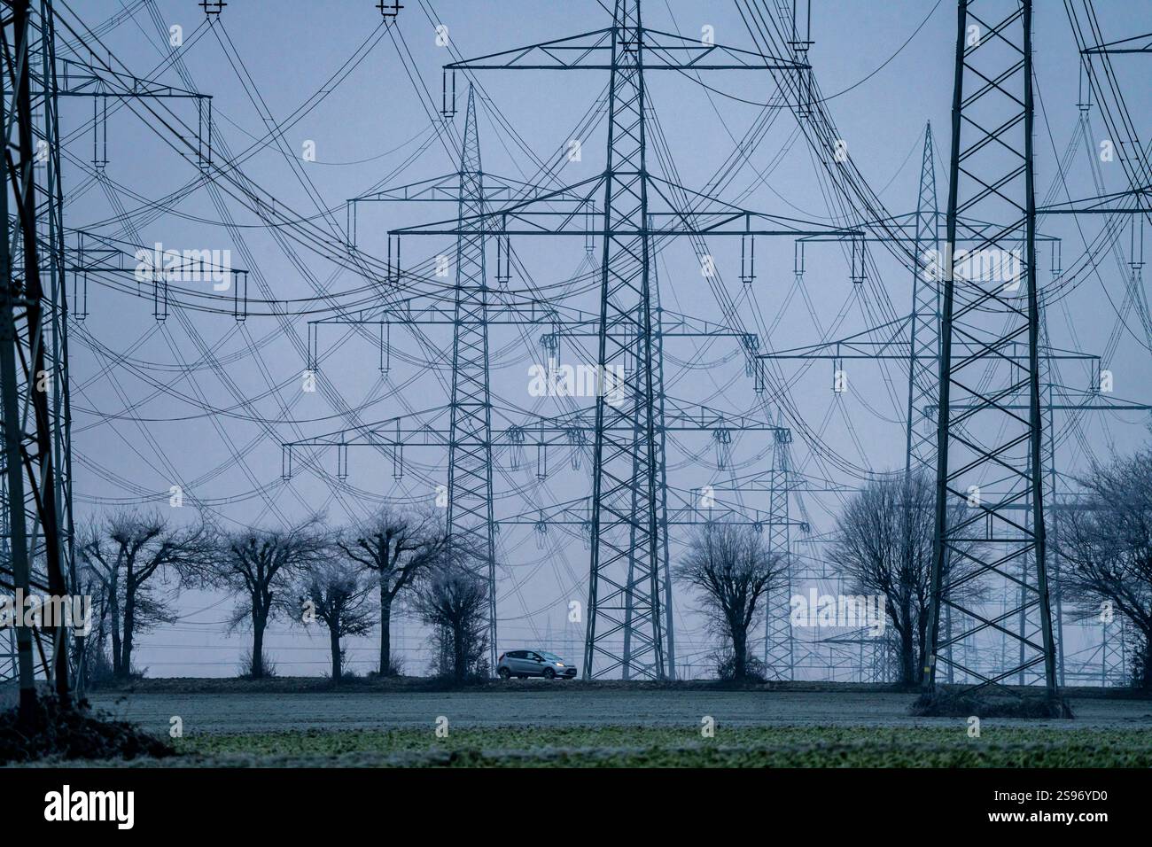 Große Stromtrasse, 380 KV Höchstspannungsleitungen, bei Rommerskirchen ...