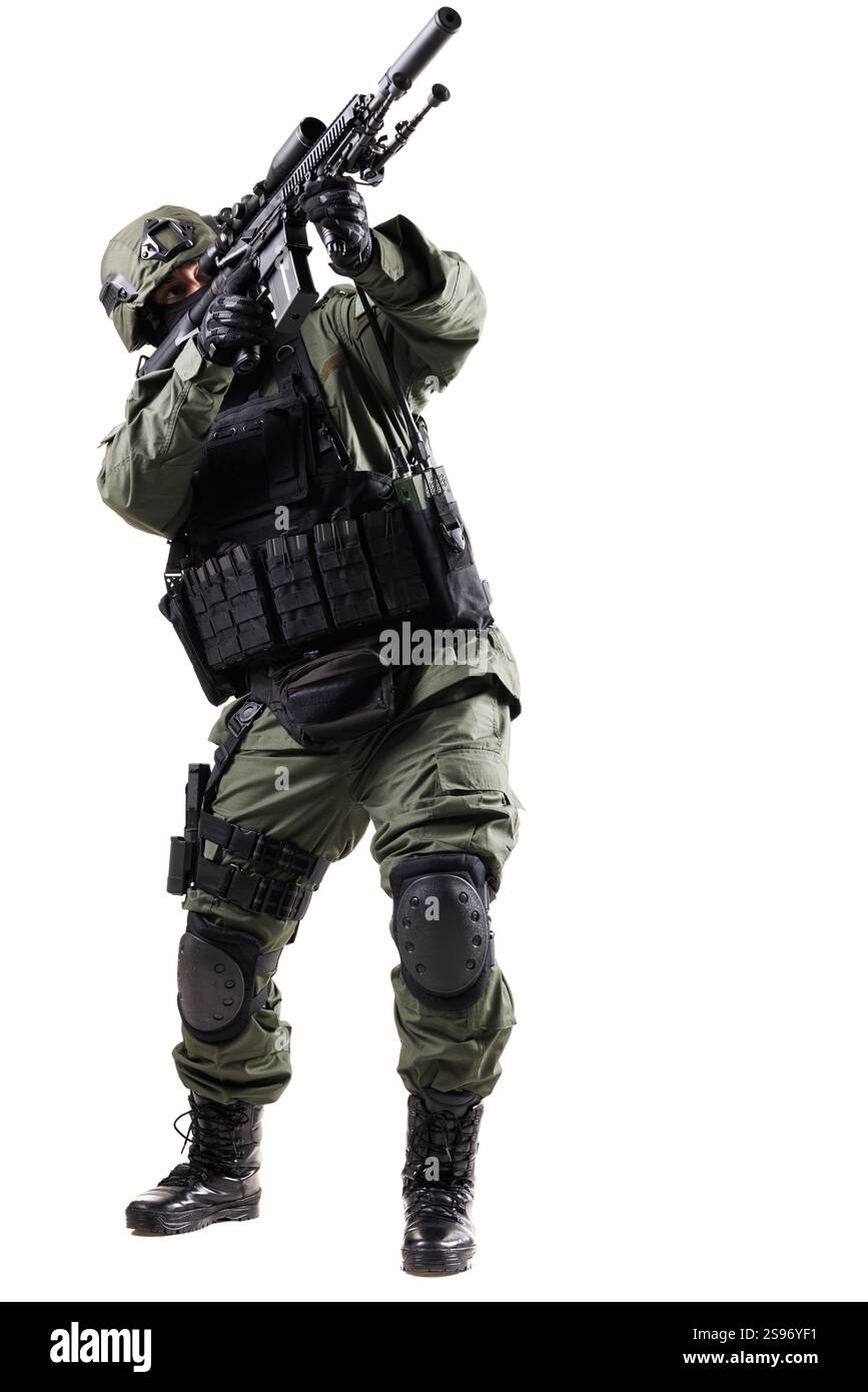 Tactical operations professional equipped with protective gear and ...