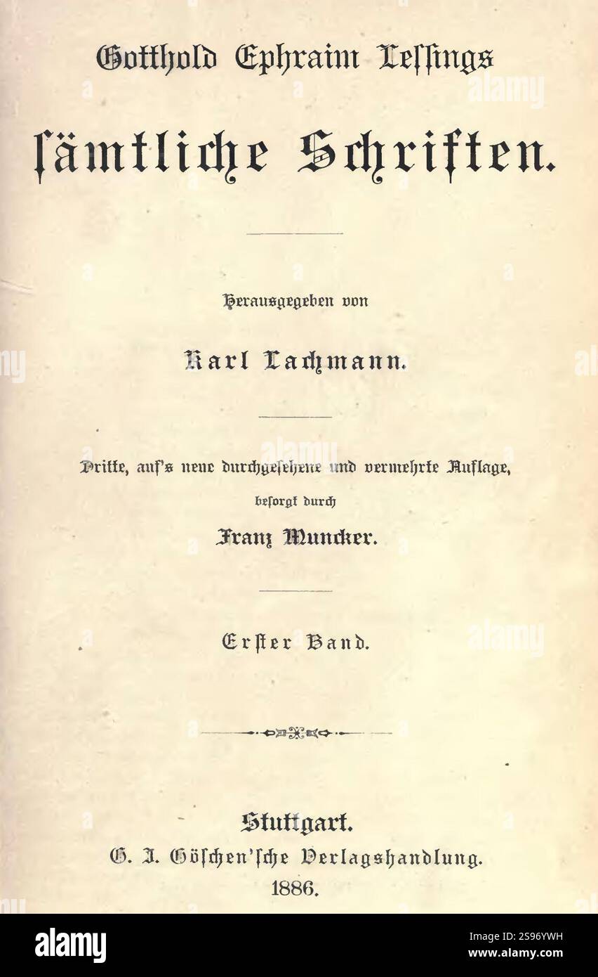 Gotthold Ephraim Lessings sämtliche Schriften. Bd. 01, 1886 (title page ...