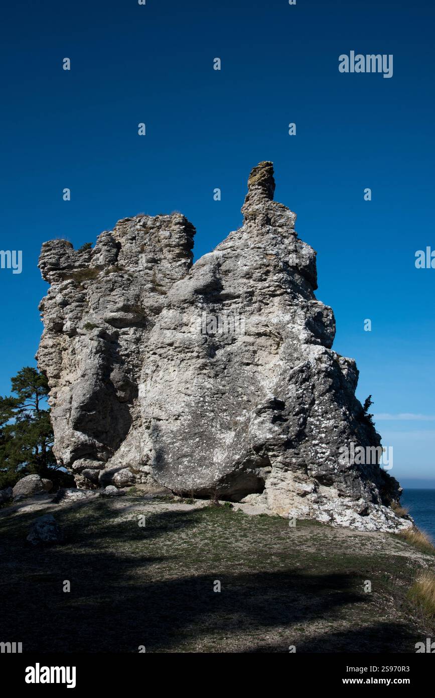 The rauk Jungfrun of Lickershamn on Gotland Island in Sweden are the ...
