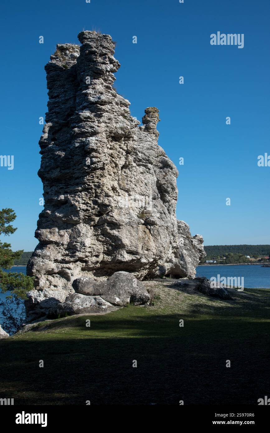 The rauk Jungfrun of Lickershamn on Gotland Island in Sweden are the ...