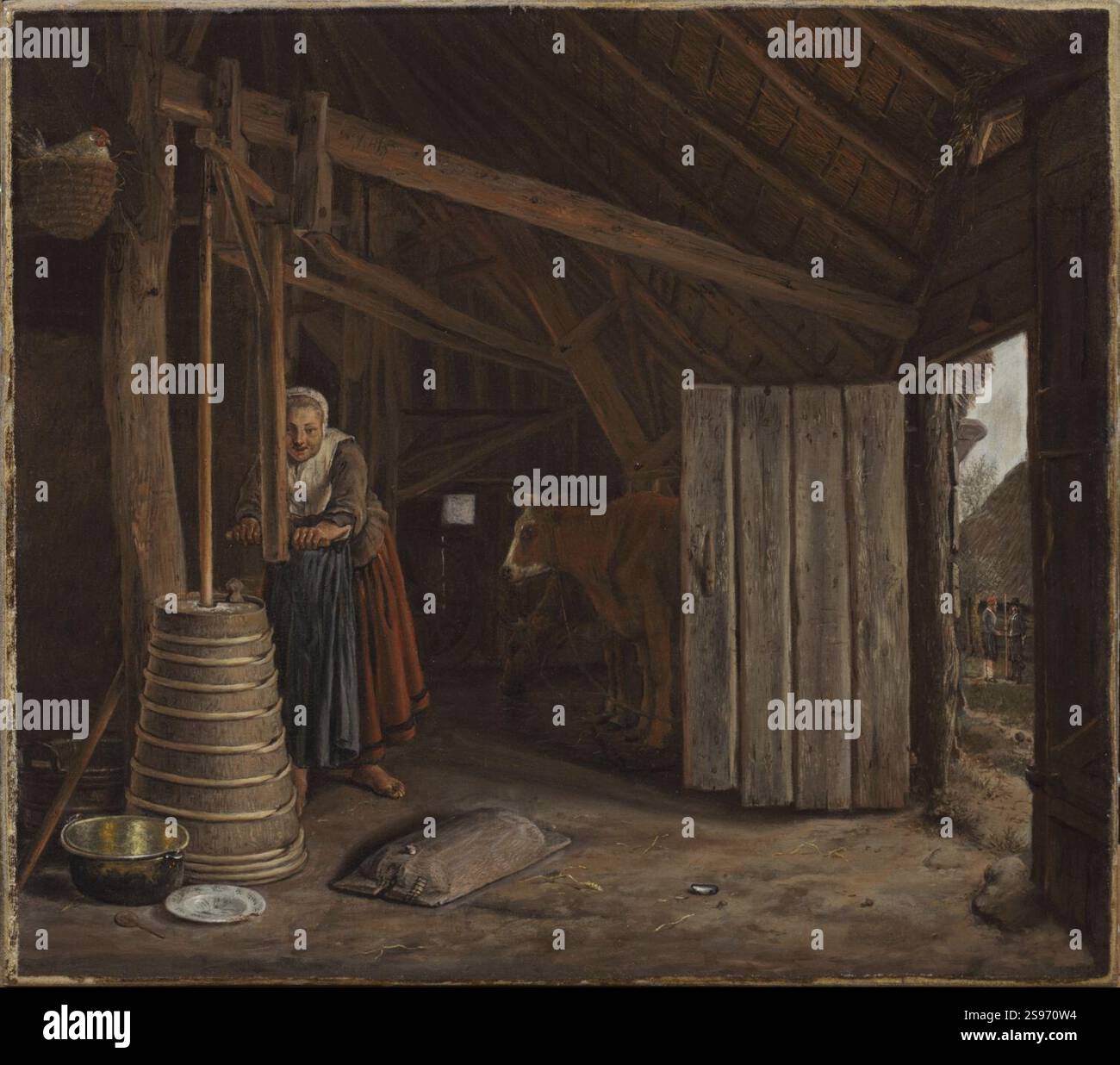 Govert dircksz camphuysen a milk maid churning butter in a barn ...
