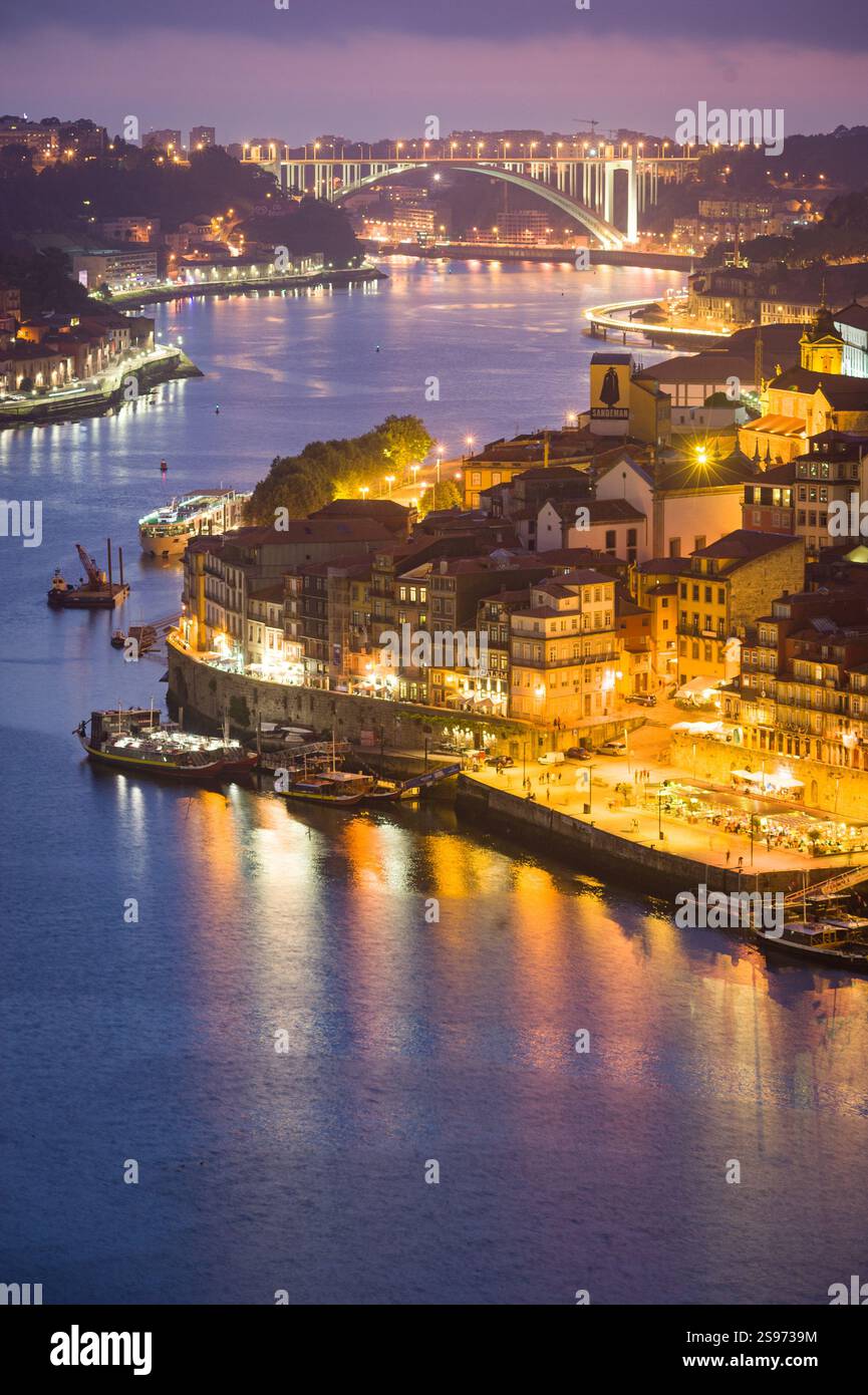 Illuminated Waterfront in Porto, Portugal at Night Stock Photo - Alamy