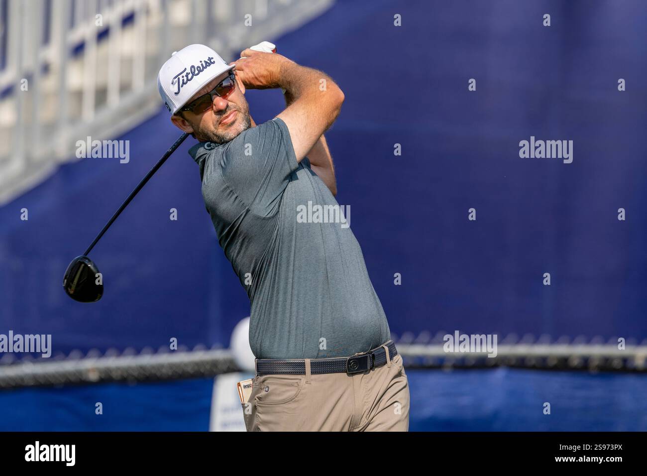LA JOLLA, CA - JANUARY 24: Lando Griffin drives off the seventh tee ...
