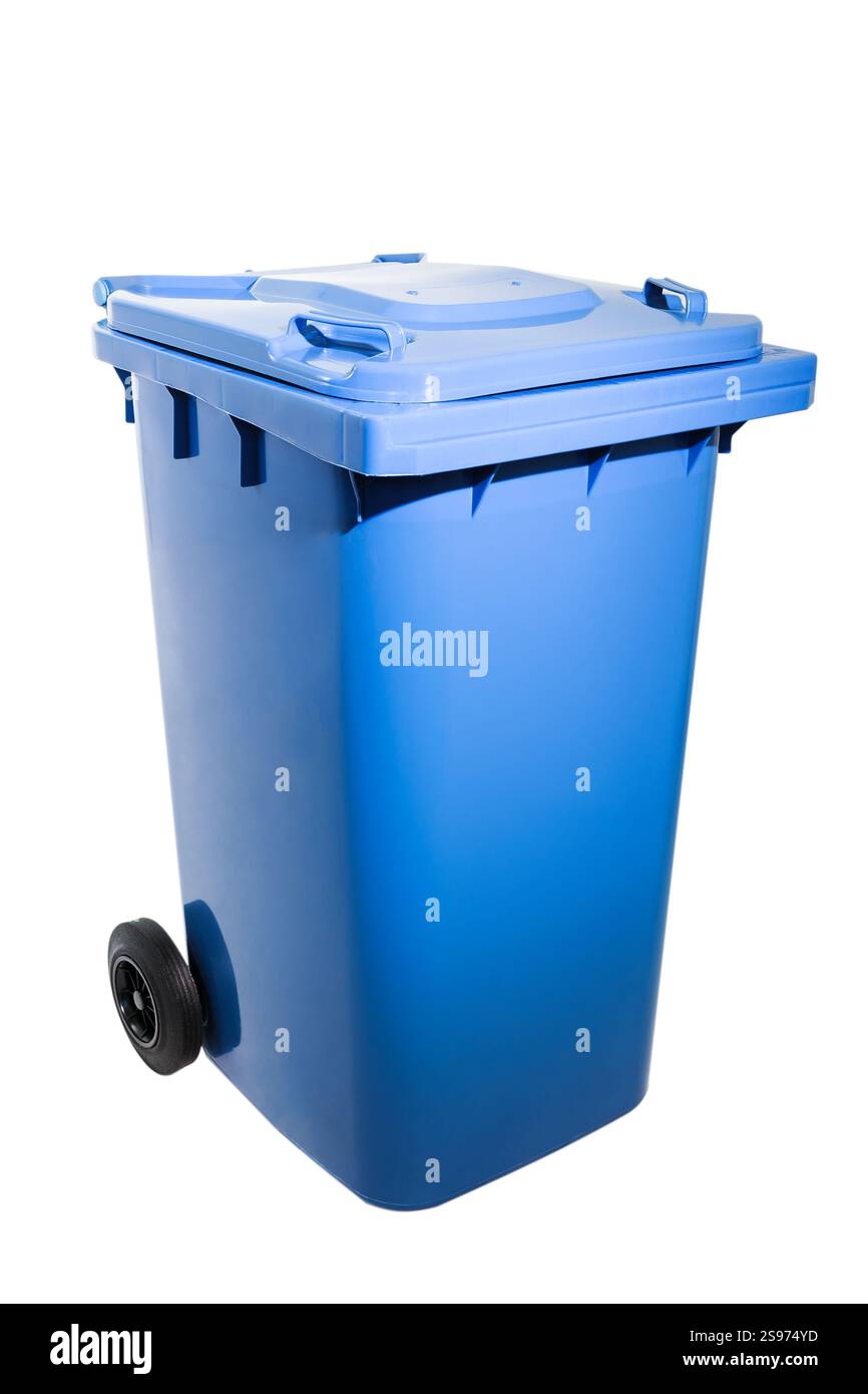 Blue Wheelie Bin Isolated on White Background Stock Photo - Alamy